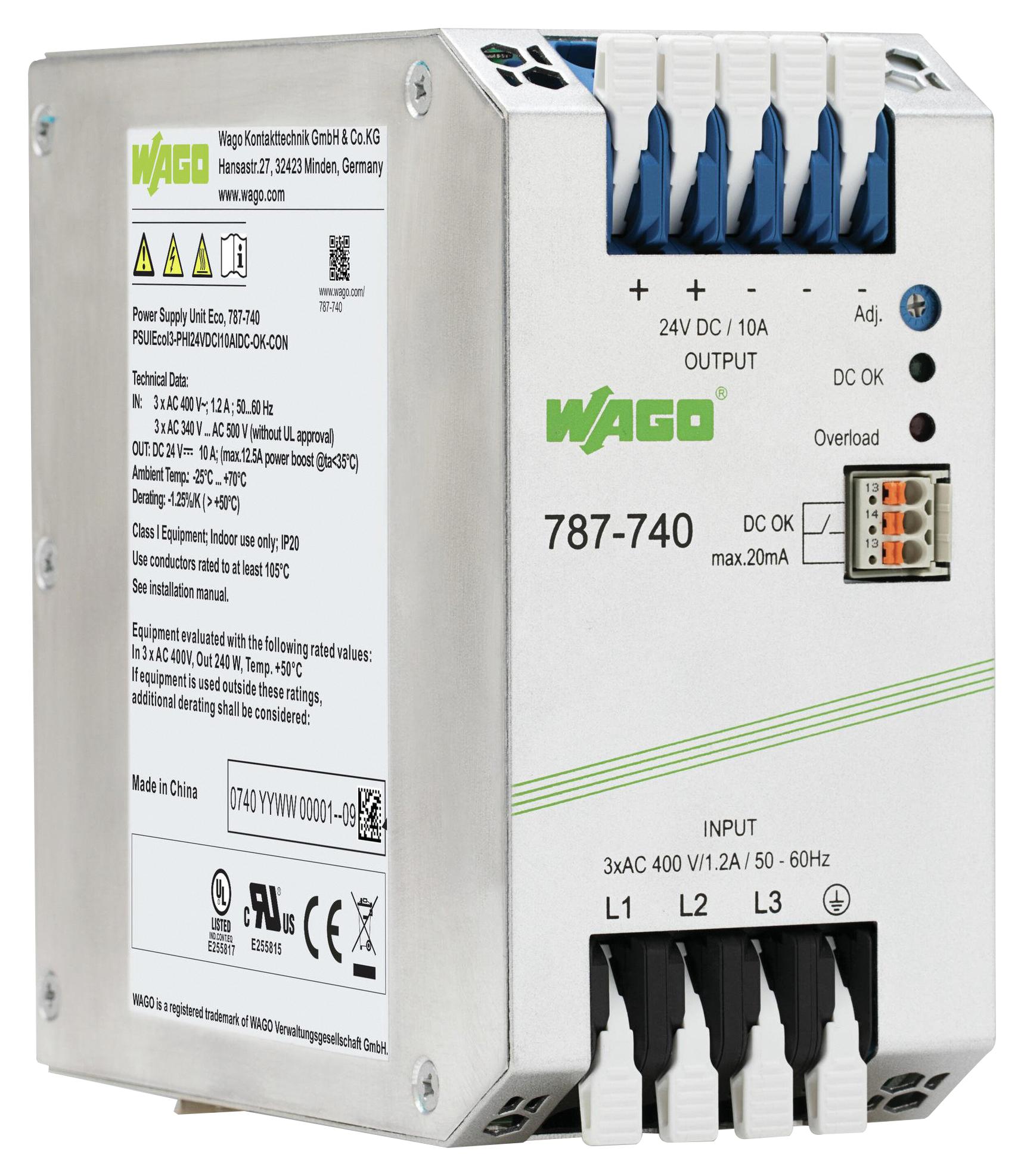 787-740 - Wago - AC/DC DIN Rail Power Supply (PSU), ITE, 1 Output ...