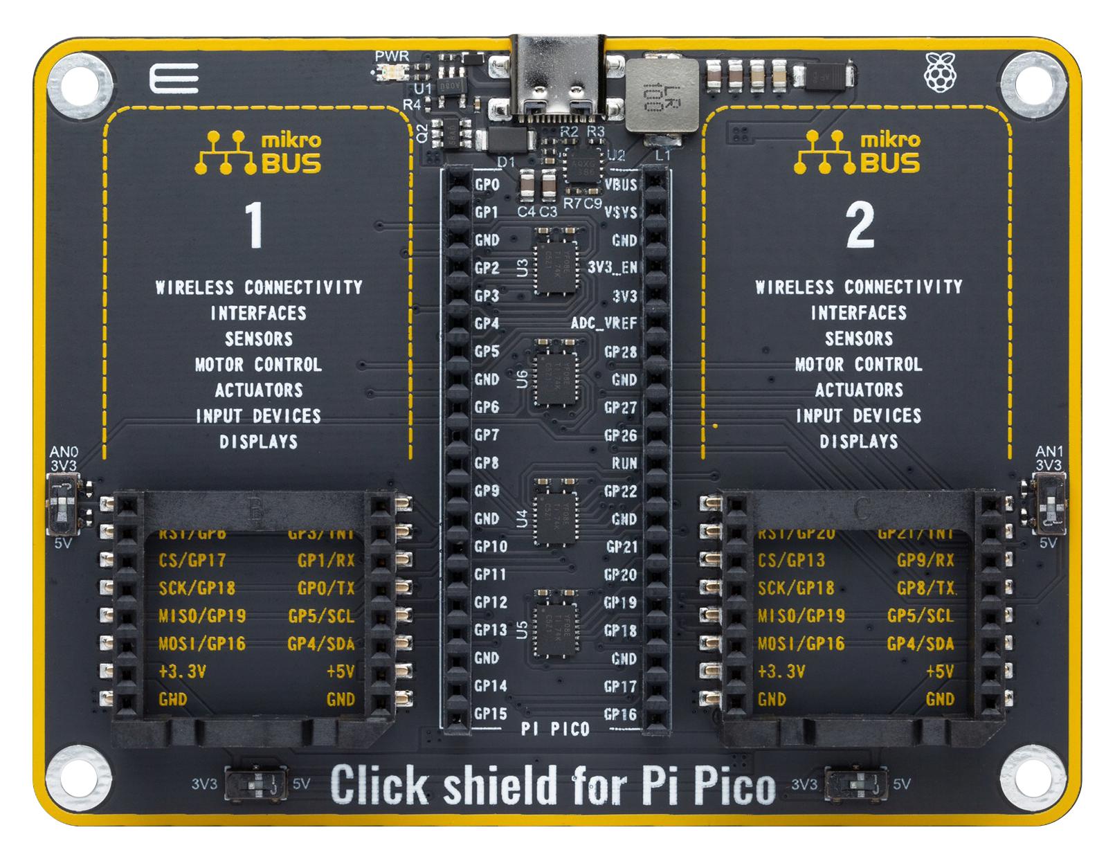MIKROE-4985 - Mikroelektronika - Development Board, Click Shield, RP2040 | element14 Korea