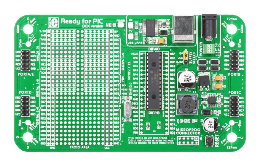 MIKROE-1280 - Mikroelektronika - Development Kit, Ready-for-PIC, PIC18F25K22-I/SP | element14 Korea