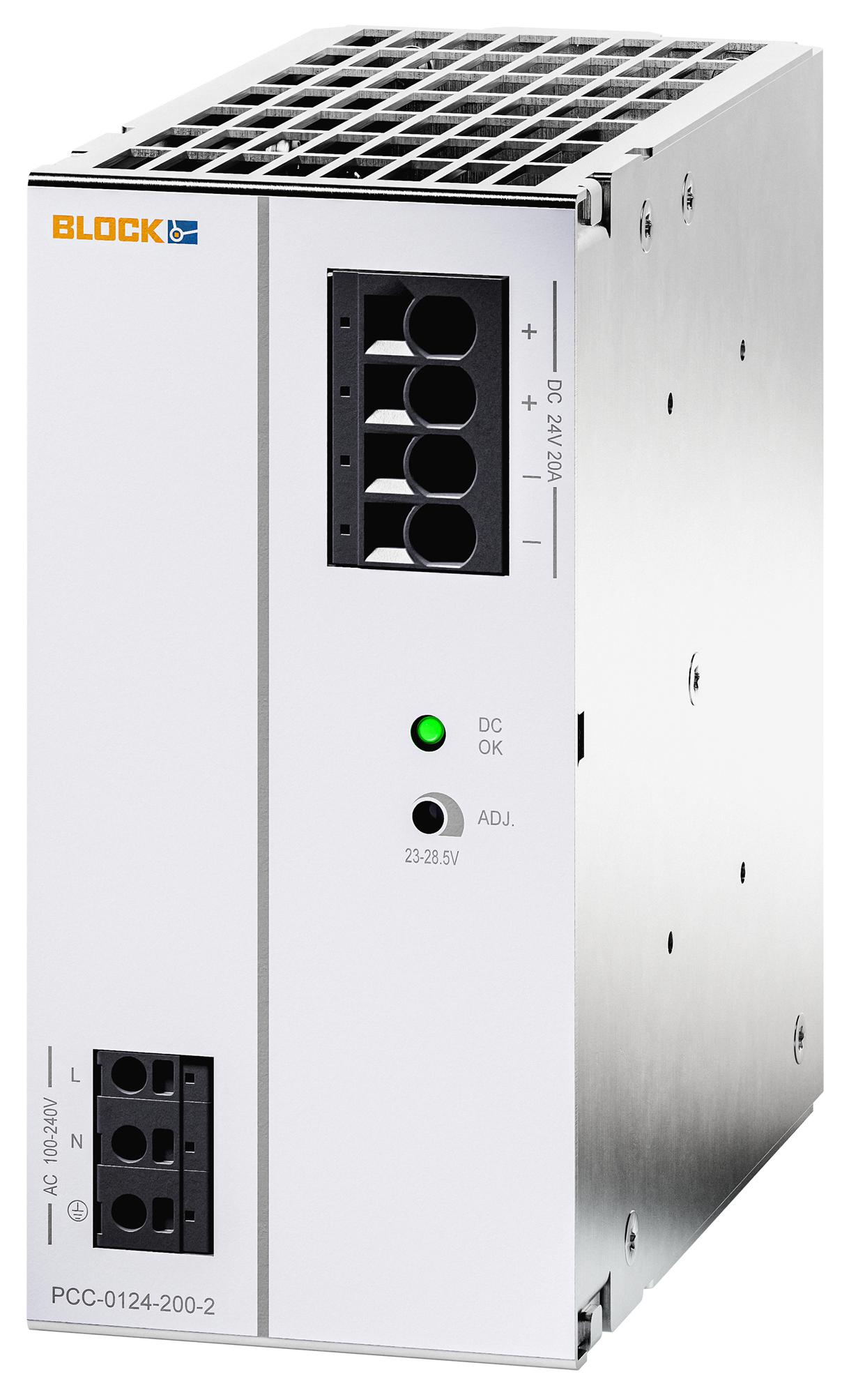 PCC-0124-200-2 - Block - AC/DC DIN Rail Power Supply (PSU), 23V to 28 ...