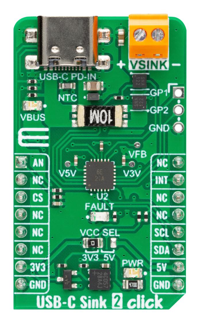 MIKROE-5792 - Mikroelektronika - Add-On Board, USB-C Sink 2 Click, 3.3V / 5V | element14 Korea