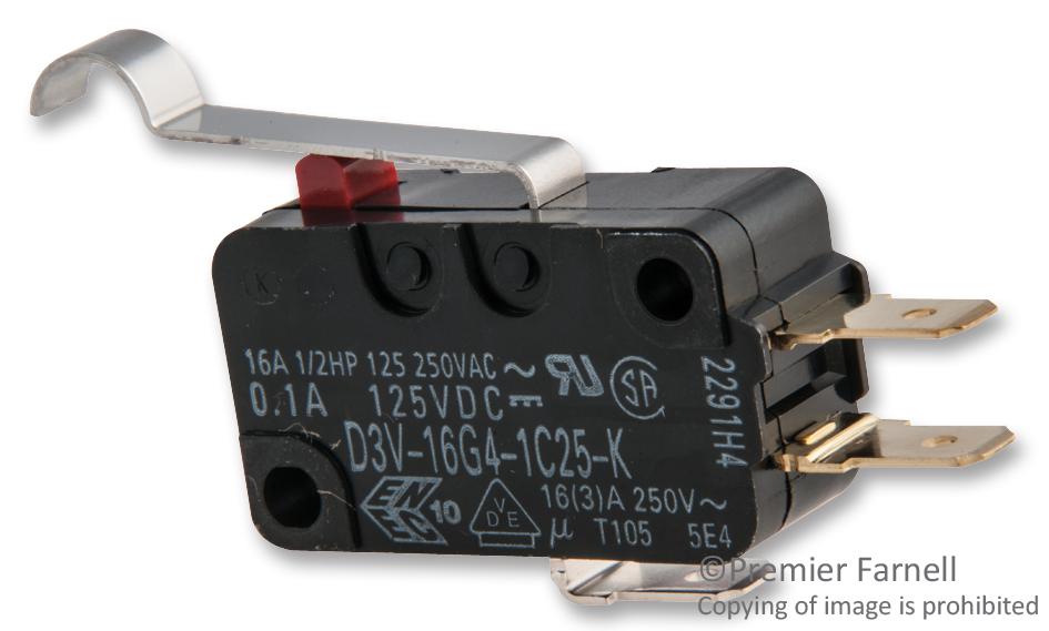 D3V-16G4-1C25-K - Omron Electronic Components - MICROSWITCH, ROLLER LEVER SPDT 16A 250V ...