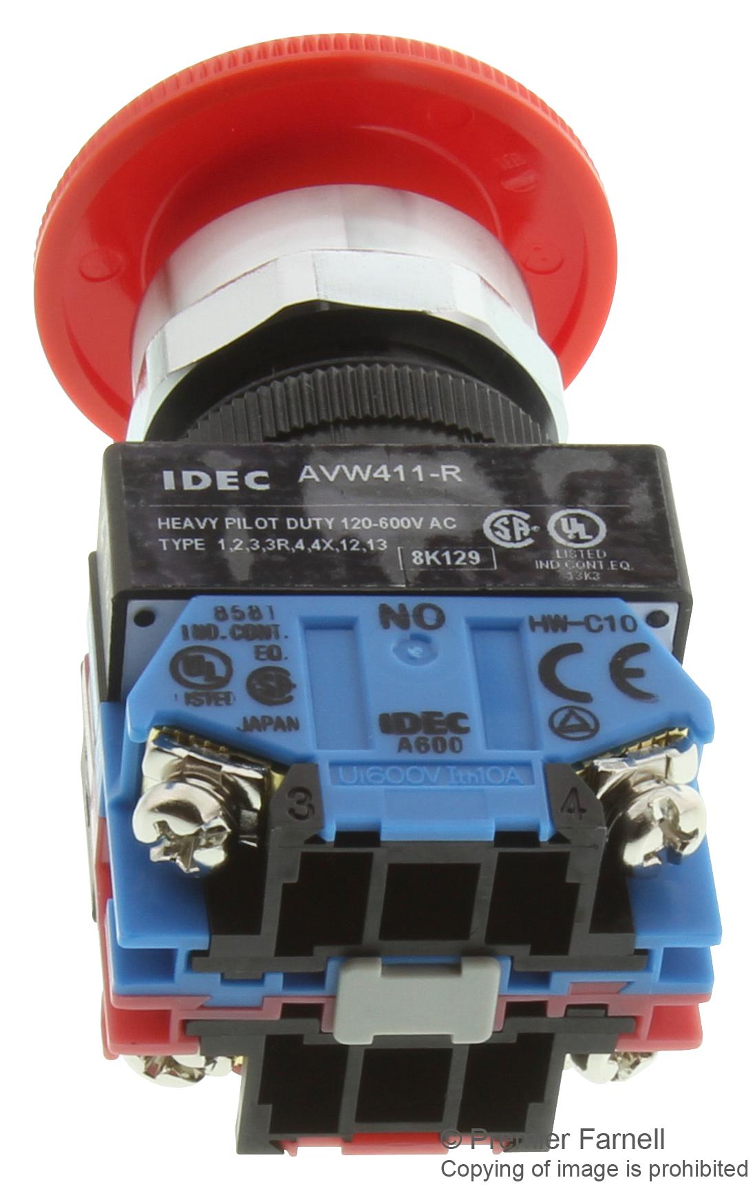AVW411-R.. - Idec - SWITCH, EMERGENCY STOP, 1NO/1NC | element14 Korea