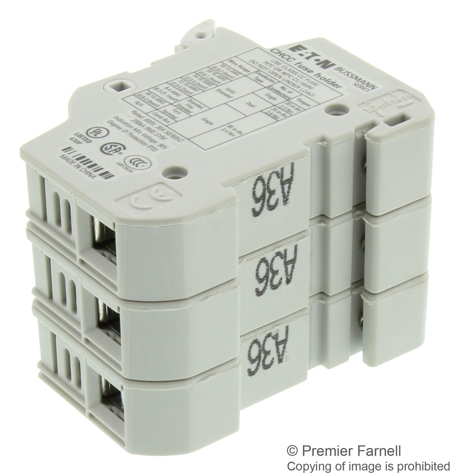 CHCC3DU - Eaton Bussmann - DIN RAIL FUSE HOLDER, 30A, 600VAC ...