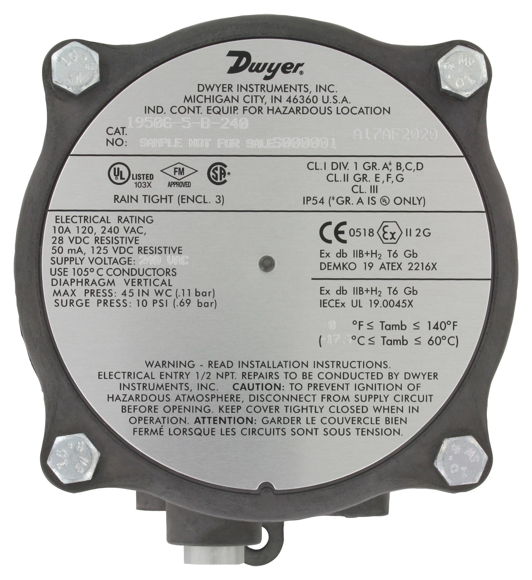 1950G-00-B-24-NA. - Dwyer - PRESSURE SWITCH, 0.15INCH-H2O, 1/8" FNPT | element14 Korea